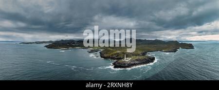 Aerial view of Ardnamurchan Point with the 35 metre high lighthouse, at ...