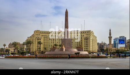 Famous Obelisk in the middle of Tahrir square, main government place of ...