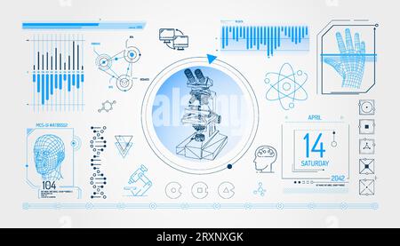 Set of infographic elements about microscopy and biomedical research ...