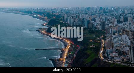 Aerial view of Miraflores district at dusk, Lima, Lima Province, Peru Stock Photo - Alamy