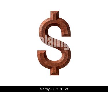 3D illustration rusted dollar sign on a grunge background, computer ...