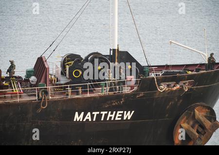 Military personnel onboard a cargo vessel named MV Matthew whilst it's ...