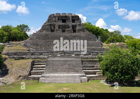 El Castillo, Structure 6, with the stairway of Structure 32 in front in ...