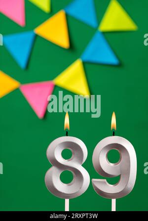Birthday candle number 89 - Vertical anniversary card with green ...