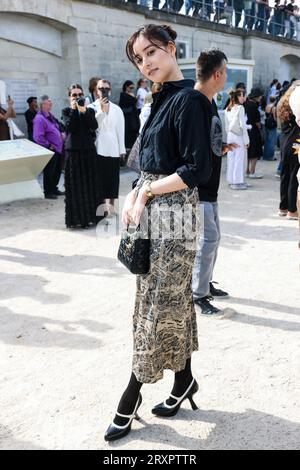 A guest attends of the Dior show during Paris Fashion Week Haute ...