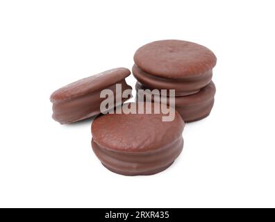 Many tasty choco pies isolated on white Stock Photo - Alamy
