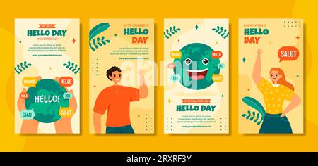 Hello Day Social Media Stories Flat Cartoon Hand Drawn Templates ...