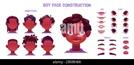 Boy face construction, child african creation with head parts isolated ...