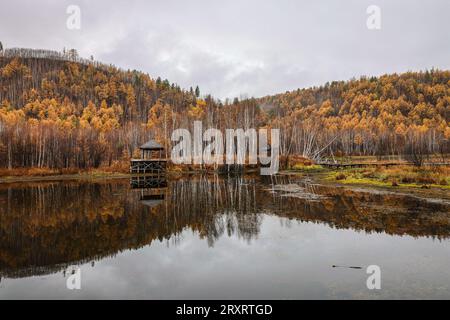 GREAT KHINGAN, CHINA - SEPTEMBER 26, 2023 - Autumn scenery of mountains ...