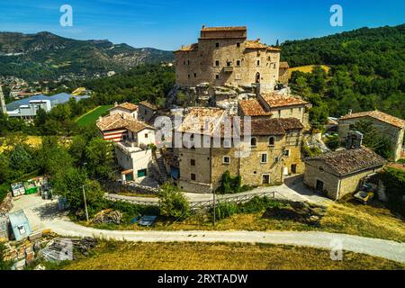 The historic fortified residence of Castel di Luco. It stands on a hill ...