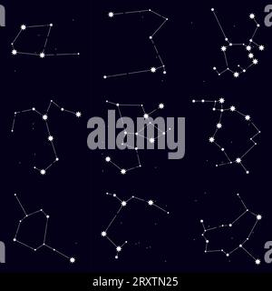 Collection of abstract fairy constellations against night sky ...