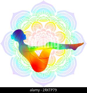 Colorful silhouette yoga posture. Half Locust pose. Ardha Shalabhasana ...
