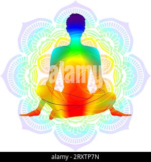 Colorful silhouette yoga posture. Fire Log Forward Bend pose ...