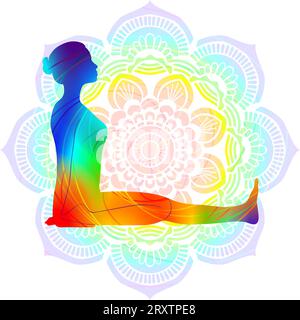 Colorful silhouette yoga posture. Half Locust pose. Ardha Shalabhasana ...