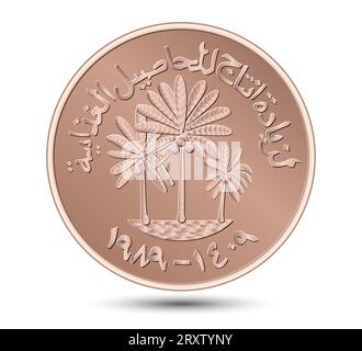 Obverse of One fils UAE bronze coin with the UAE flag. Vector ...
