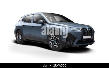 BMW iX xDrive50 electric car side view isolated on white background ...