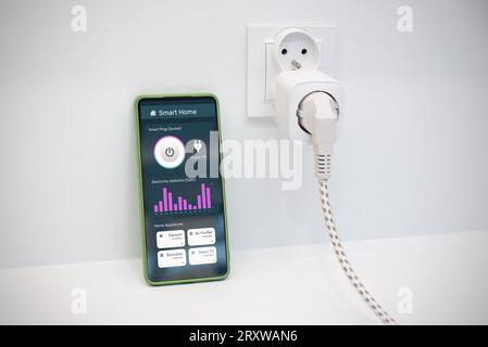 Using Wi-fi smart socket on the wall in a smart home, controlling ...