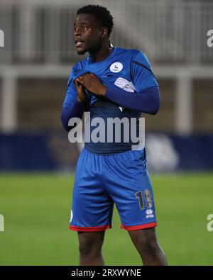 Osazee Aghatise of Hartlepool United warms up during the Vanarama ...