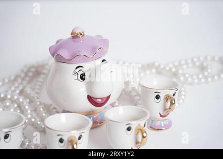 Beauty and the beast tea set. Disney theme charcters tea set on a white ...