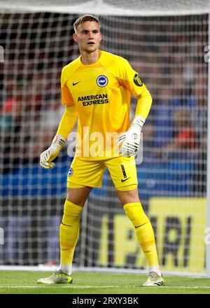 Brighton and Hove Albion's Bart Verbruggen in action during the Carabao ...