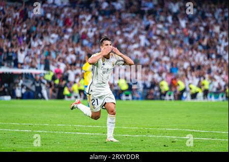 Brahim Diaz (Real Madrid) celebrate his goal with his teammate Lucas ...
