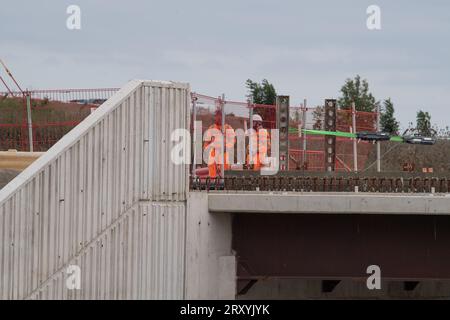 Workers constructing the new West Bridge over Alexandra Canal in Sydney ...