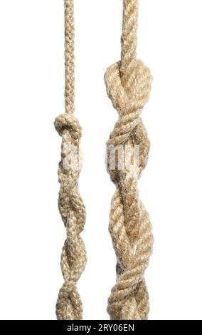 Two hemp ropes with knots isolated on white Stock Photo - Alamy