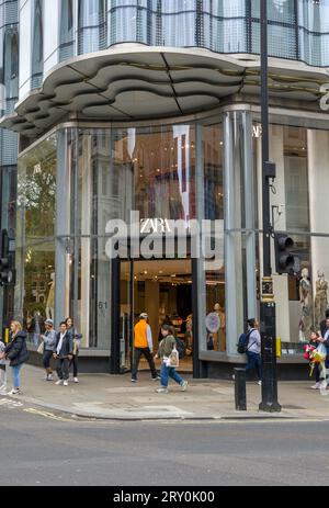 London- May 2023: Zara store signage on Regent Street store, a fast fashion retailer with ...