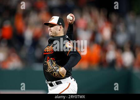Baltimore Orioles relief pitcher Jacob Webb throws in a baseball game ...