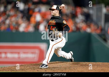Baltimore Orioles relief pitcher Jacob Webb throws in a baseball game ...
