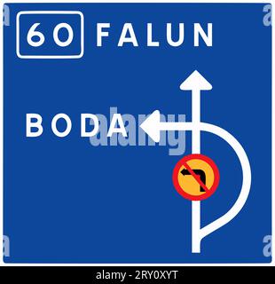 Advance direction sign diagrammatic indicating prohibition of left ...