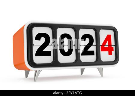 Retro Flip Clock with 2024 New Year Sign on a wooden table. 3d Rendering Stock Photo - Alamy