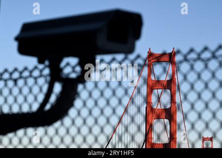 Surveillance camera near the Golden Gate Bridge in San Francisco Stock ...