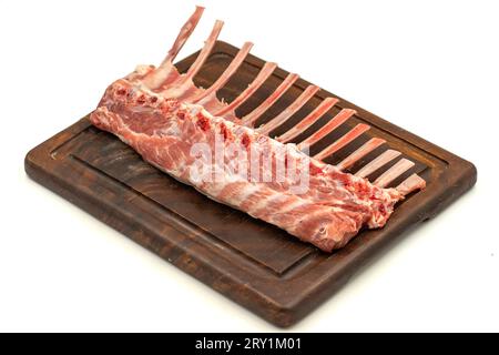 Lamb rack cutlet isolated on white background. Raw lamb chops with ...