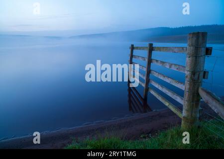 Mist at Glengavel Reservoir near Dungavel, Lanarkshire, Scotland Stock ...