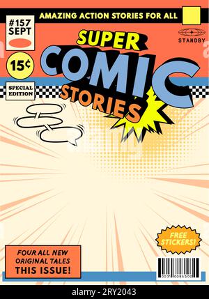 Comic book template. Comic magazine cover and grid page layout ...