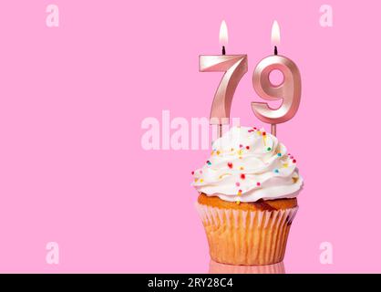 Birthday candle number 79 - Invitation card in orange background Stock ...