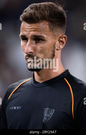 Remi Oudin of US Lecce looks on prior to the Serie A football match ...