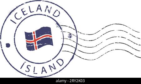 Iceland grunge postal stamp and flag on white background Stock Vector ...