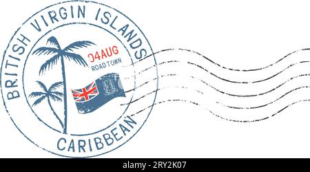 Postal grunge stamp ''British virgin islands-Caribbean''. White ...