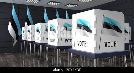 Estonia - polling station and voting booths with coat of arms ...