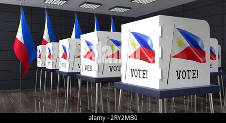 Philippines - polling station with voting booths and ballot box ...