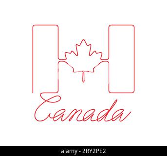 Canada Flag One line drawing isolated on white background Stock Vector ...