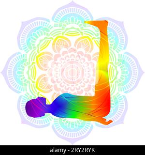 Colorful silhouette yoga posture. Supine Bound Angle pose. Supta Baddha ...