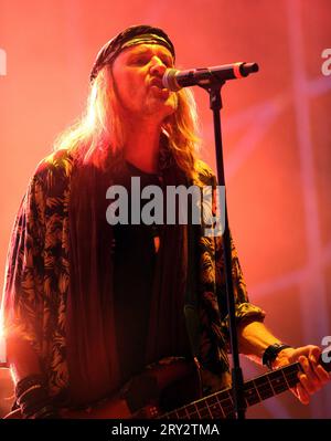 Krokus am Riverside Festival. Von links: Fernando von Arb, Mark Kohler ...