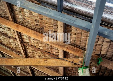 Ceiling covered with insulation combined with thatched roof. Aluminum ...
