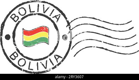 Bolivia grunge postal stamp and flag on white background Stock Vector ...