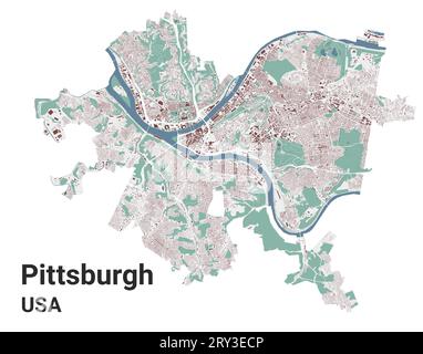 Road map of Pittsburgh in Pennsylvania. Contains layered vector with ...