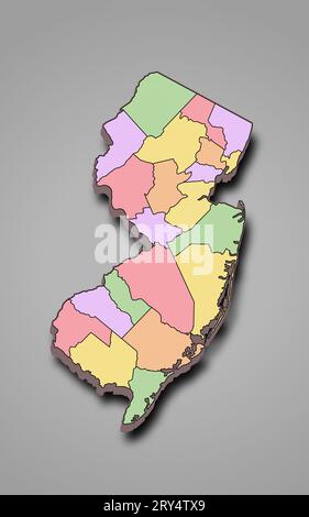 New Jersey, U.S. state, gray political map with borders and county ...