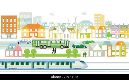City overview with traffic and houses, information illustration Stock ...